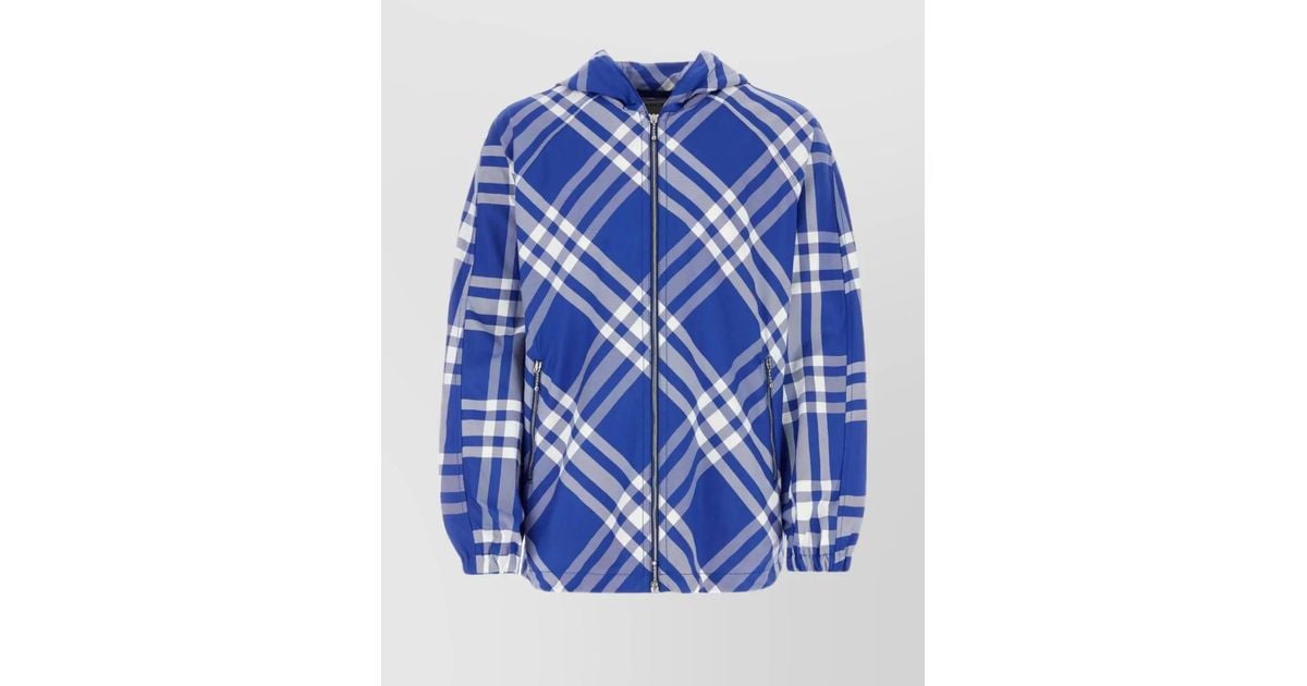 Burberry Check Pattern Embroidered Nylon Jacket in Blue for Men | Lyst