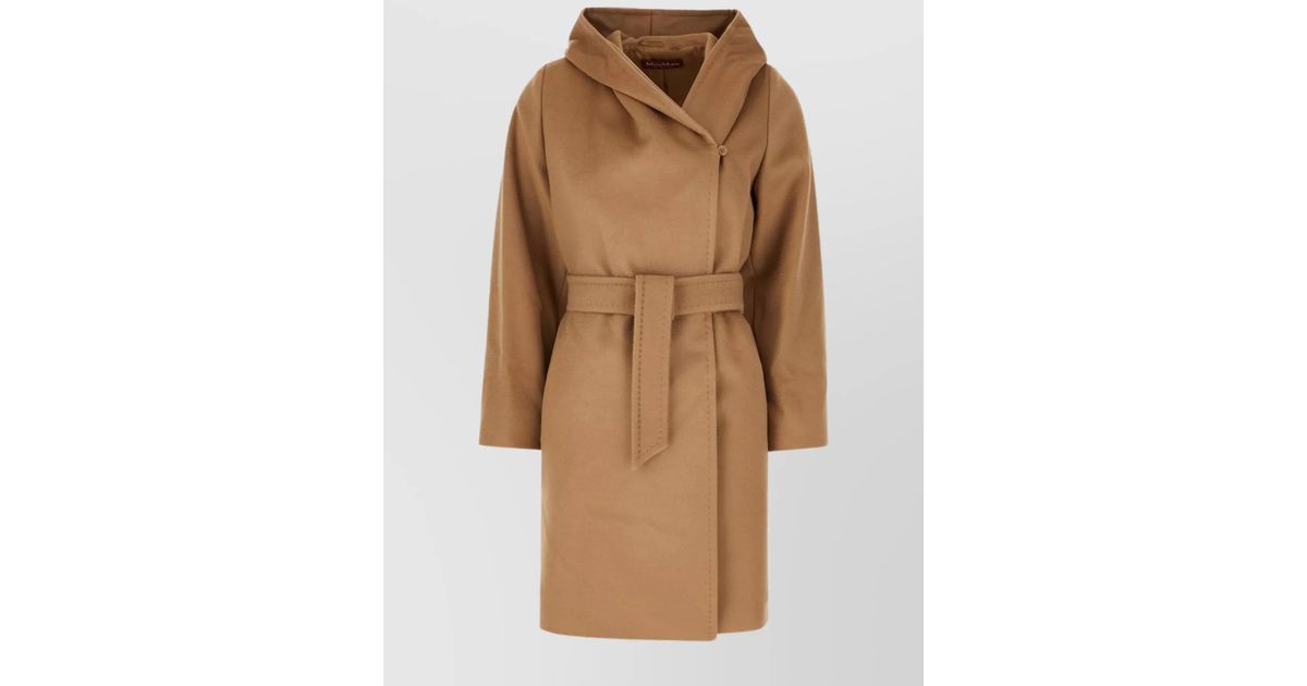 Max Mara Hooded Belted Wool Coat in Natural | Lyst
