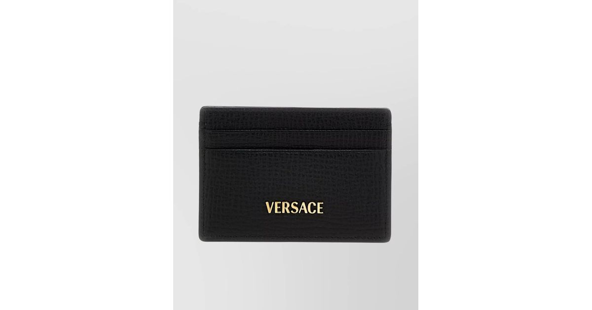 Versace 'Tag Logo' Compact Textured Card Holder in Black for Men | Lyst