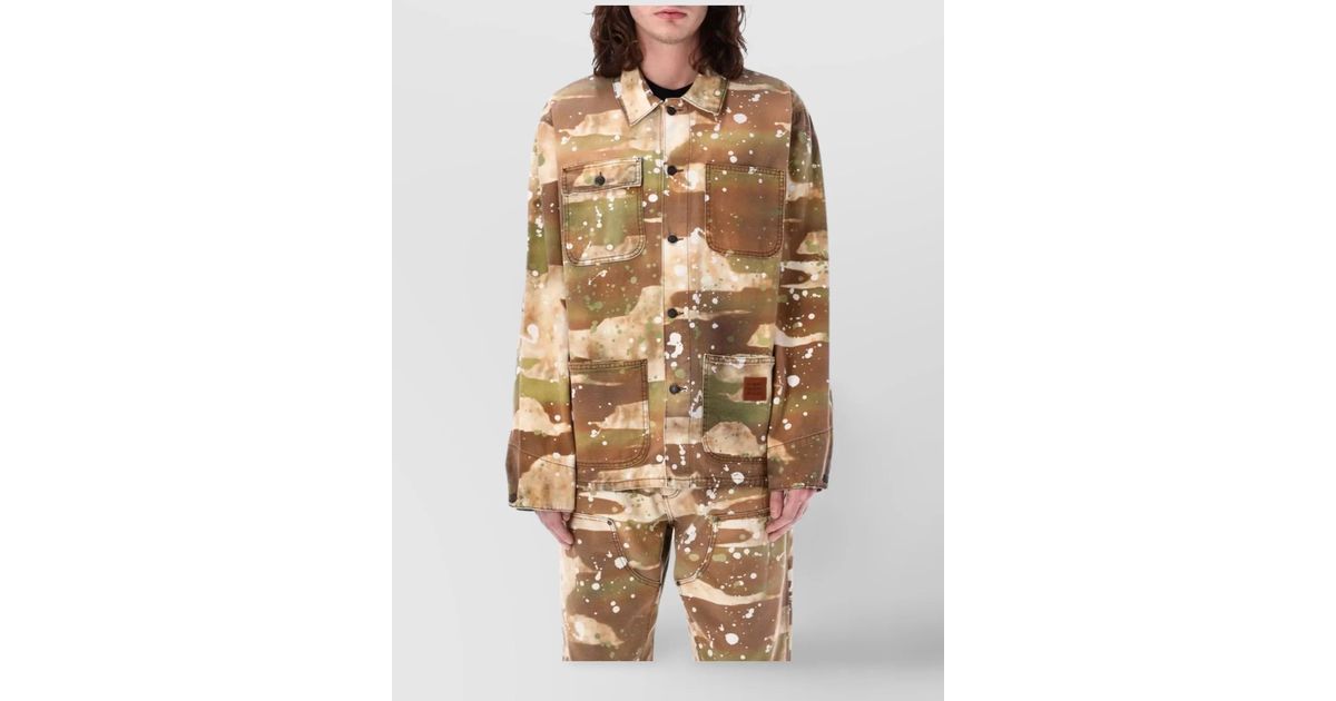 MSGM Camouflage Utility Jacket With Chest And Patch Pockets in Natural ...