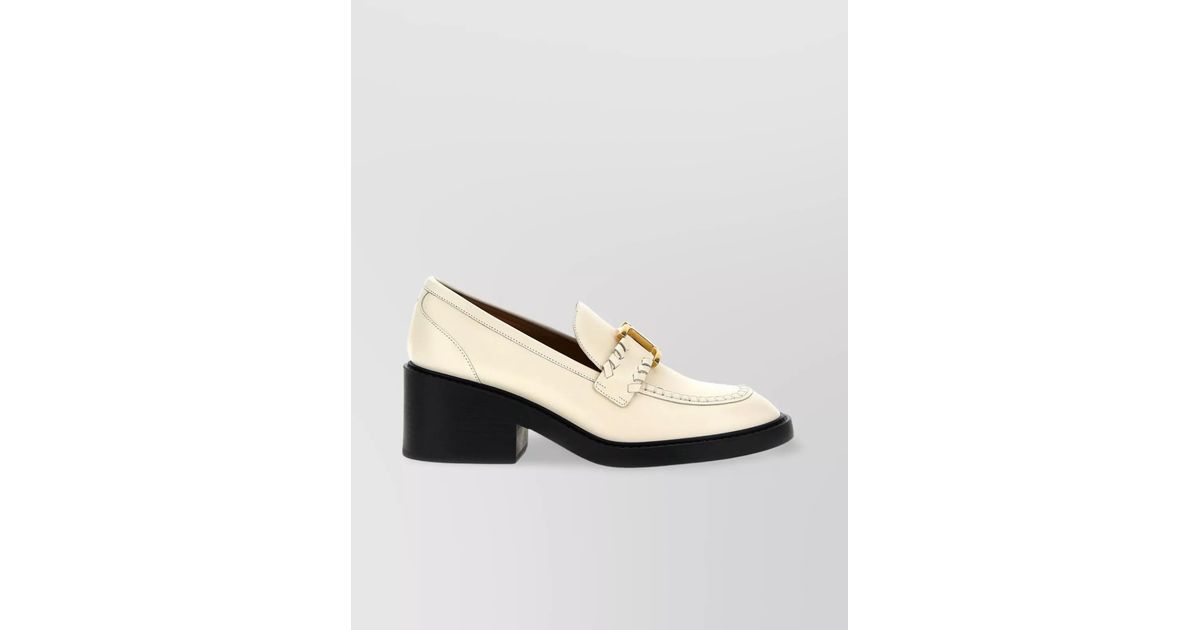 Chloé Block Heel Braided Loafers With-Tone Hardware in White | Lyst