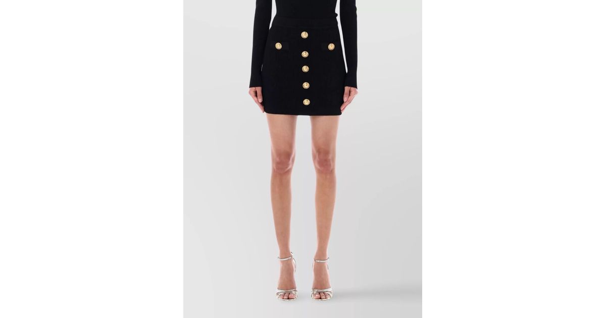 Balmain Ribbed Texture High-Waisted Mini Skirt in Black | Lyst