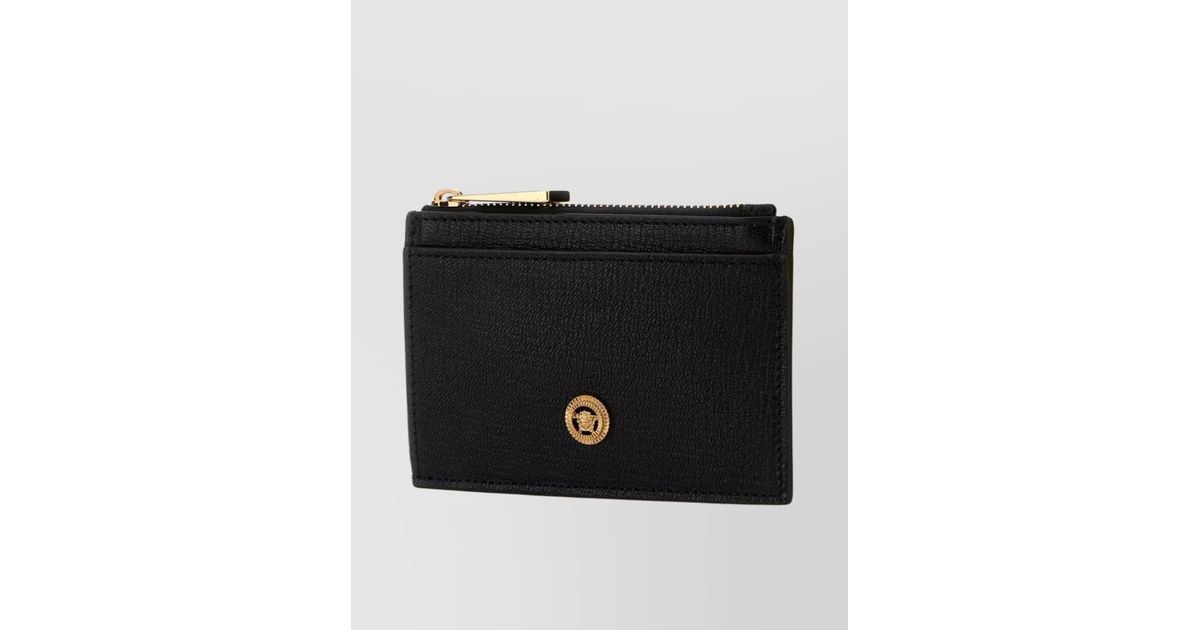 Versace Leather Card Holder Compact Design-Tone Hardware in Black for ...