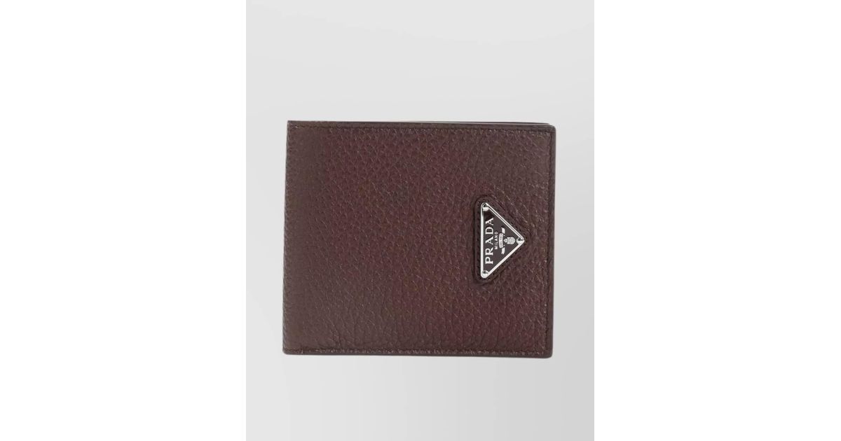 Prada Grained Leather Bi-Fold Wallet in Purple for Men | Lyst