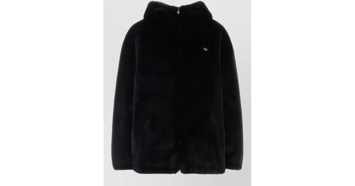 Prada Reversible Faux Fur Jacket in Black | Lyst UK