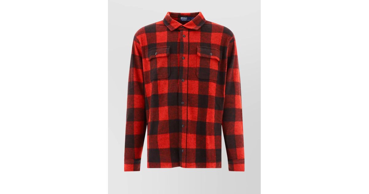 Polo Ralph Lauren Plaid Knit Flannel Workshirt Collar in Red for Men | Lyst