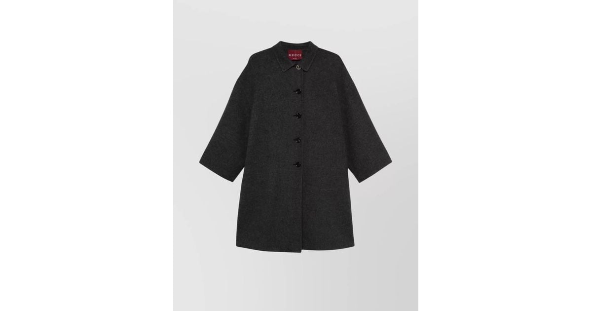 Gucci Wool Coat With Central Rear Vent in Black | Lyst