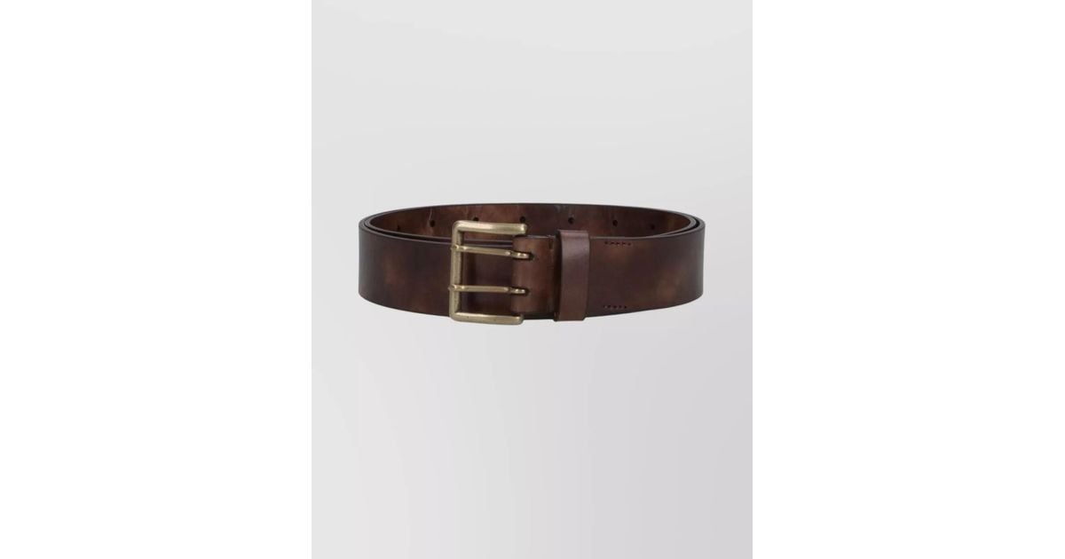 AURALEE Adjustable Metal Buckle Belt Multiple Holes in Brown for Men ...