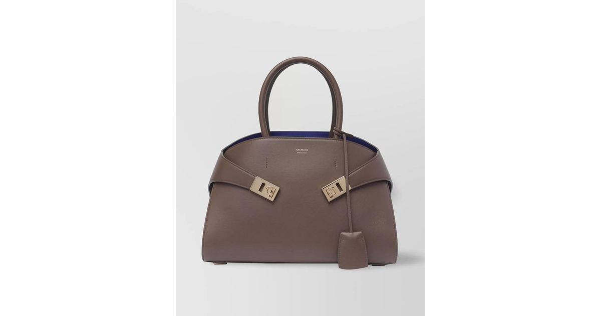 Ferragamo Structured Top Handle Shoulder Bag in Brown | Lyst