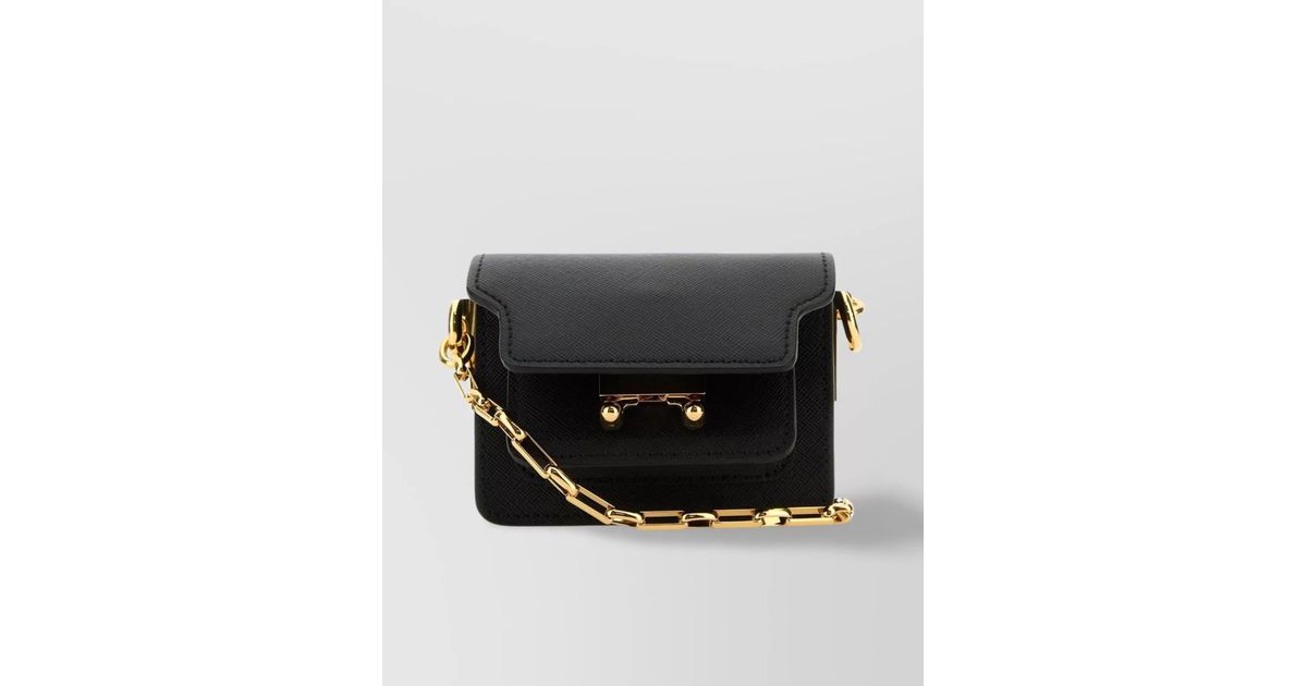 Marni Rectangular Leather Crossbody Bag With Metal Chain Strap in Black ...
