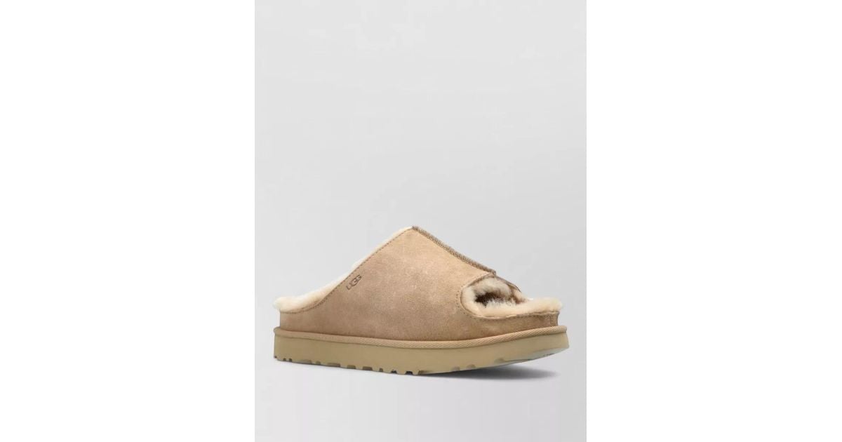UGG Shearling-Lined Suede Leather Slides in Natural | Lyst UK