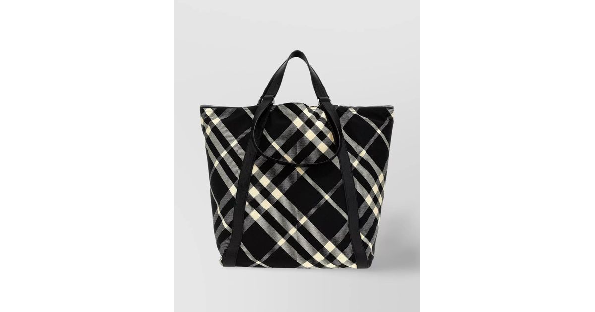 Burberry Checkered Pattern Tote Bags in Black for Men | Lyst