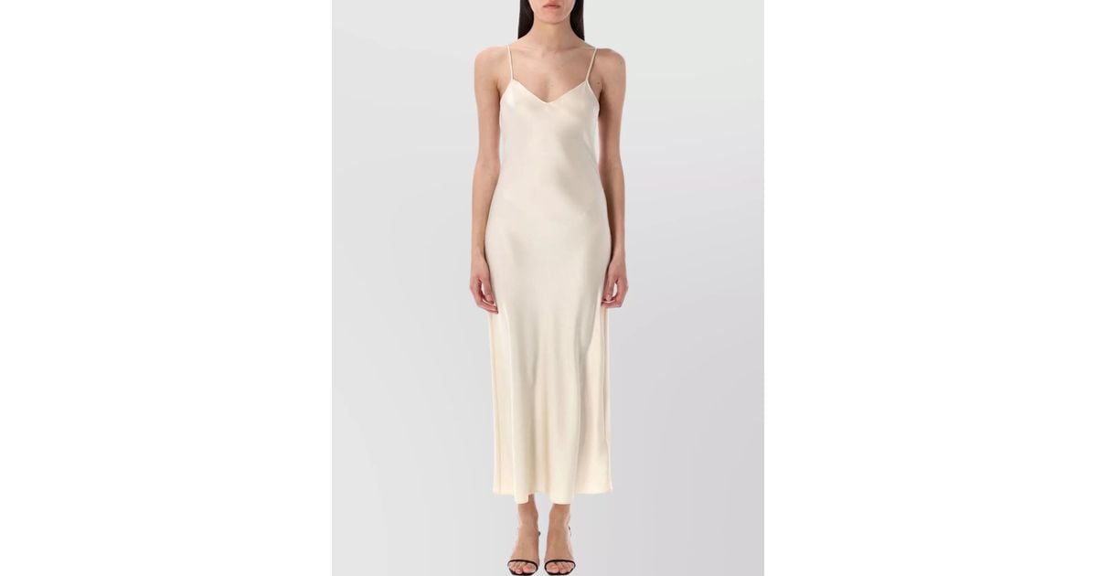 Polo Ralph Lauren Slip Satin Midi Dress in Natural | Lyst