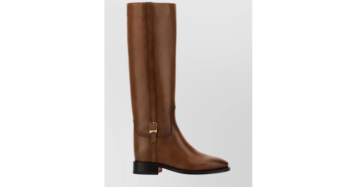 Santoni Knee-High Leather Mandy Buckle Boots in Brown | Lyst
