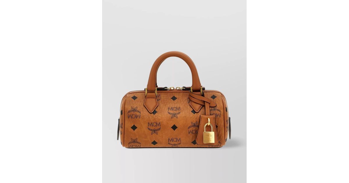 MCM Lock Detail Top Handle Cross-Body Bag in Brown | Lyst