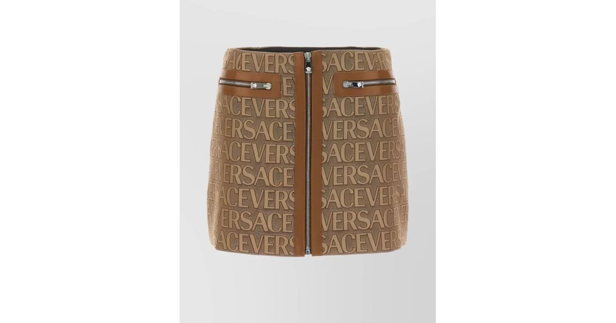 Versace Allover Logo Trim Mini Skirt in Brown | Lyst UK