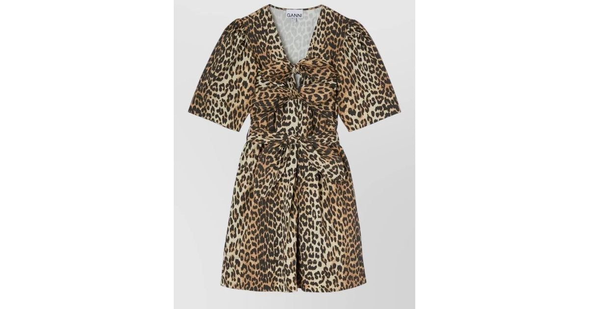 Ganni Organic Cotton Mini Dress Leopard Knot | Lyst UK