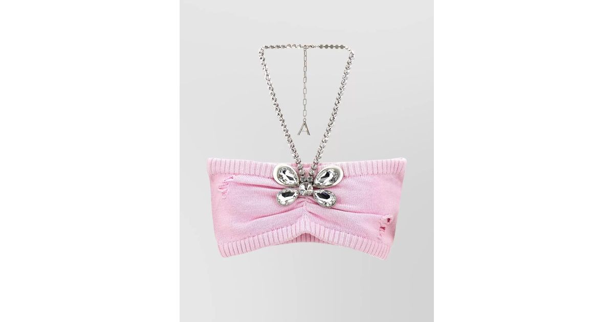 Area Crystal Butterfly Knit Bandeau Top in Pink | Lyst UK