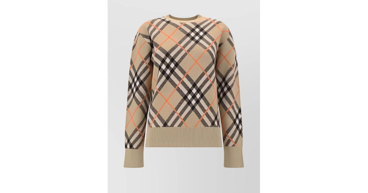 Burberry Check Pattern Wool Knit Sweater in Natural | Lyst UK