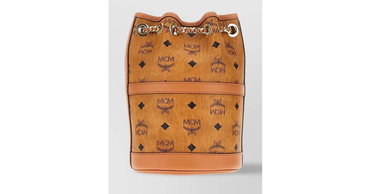 MCM Chain Bucket Bag With Printed Synthetic Leather in Brown | Lyst