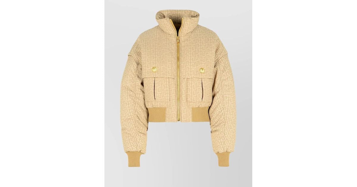 Balmain Jacquard Quilted Bomber Jacket With Ribbed Finish in Natural | Lyst
