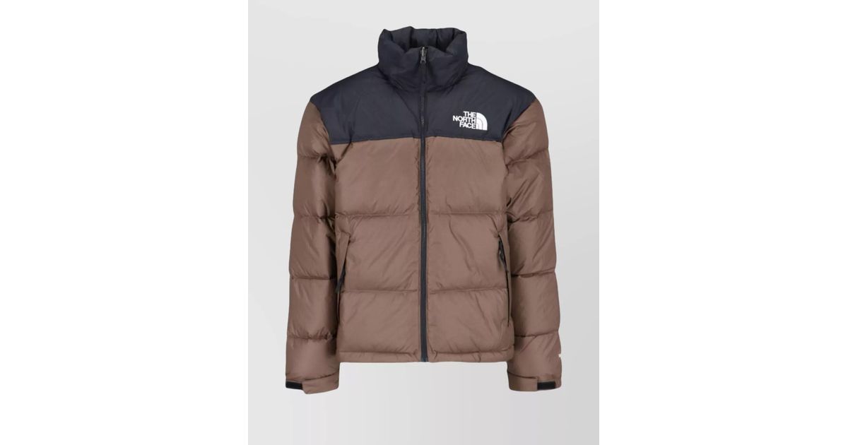 The North Face High Collar Puffer Jacket With Quilted Texture in Brown ...