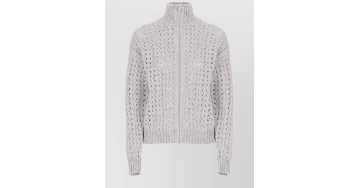 Peserico High Neck Long Sleeve Knit Cardigan in White | Lyst UK