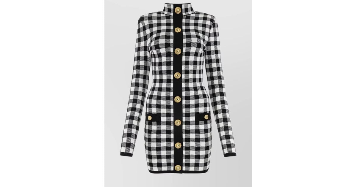 Balmain Mini Dress With Embroidered Checkered Pattern in White | Lyst