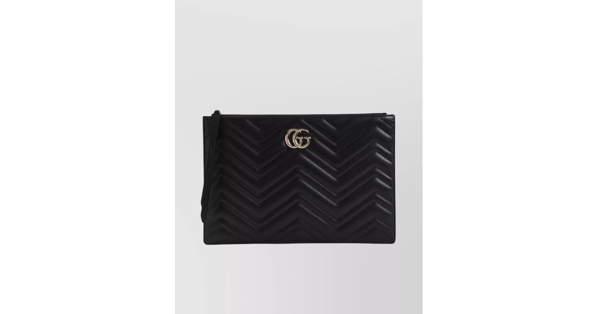 Gucci Quilted Leather Chevron Pattern Pouch in Black | Lyst