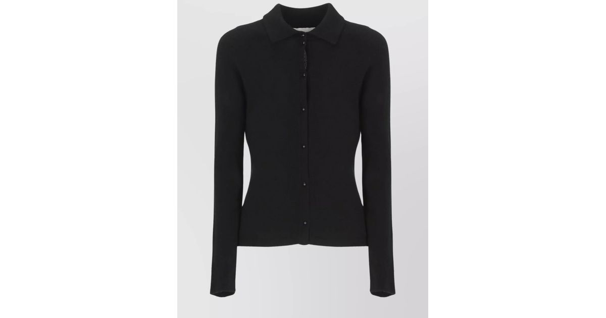 Vanisé Long Sleeve Cashmere Cardigan With Collar in Black | Lyst UK