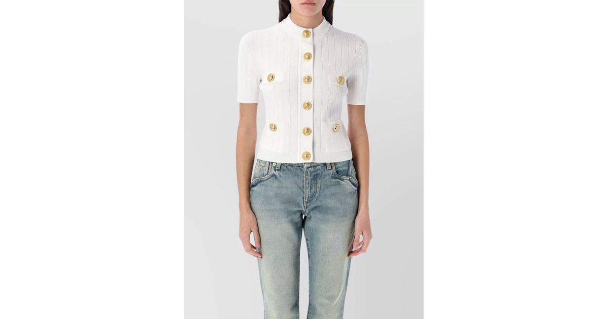 Balmain Knitted Cardigan Four Pockets in Blue | Lyst UK