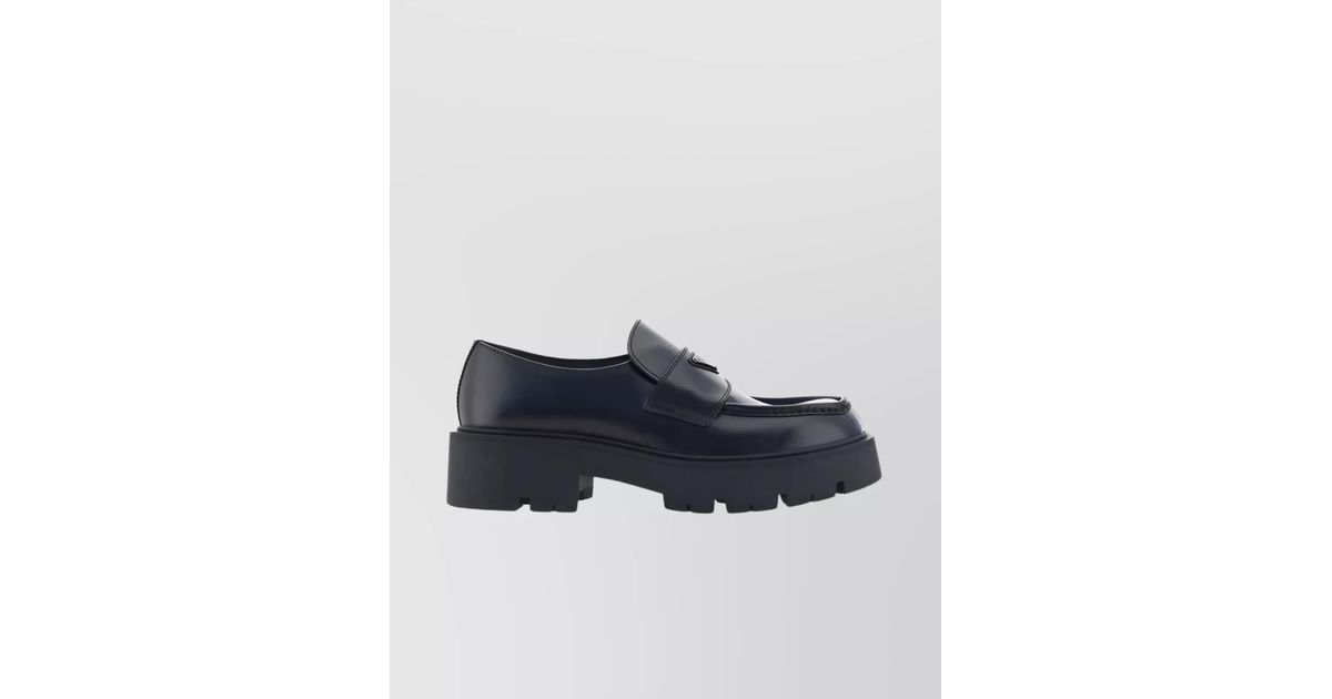 Prada Leather Loafers Chunky Sole in Blue for Men | Lyst