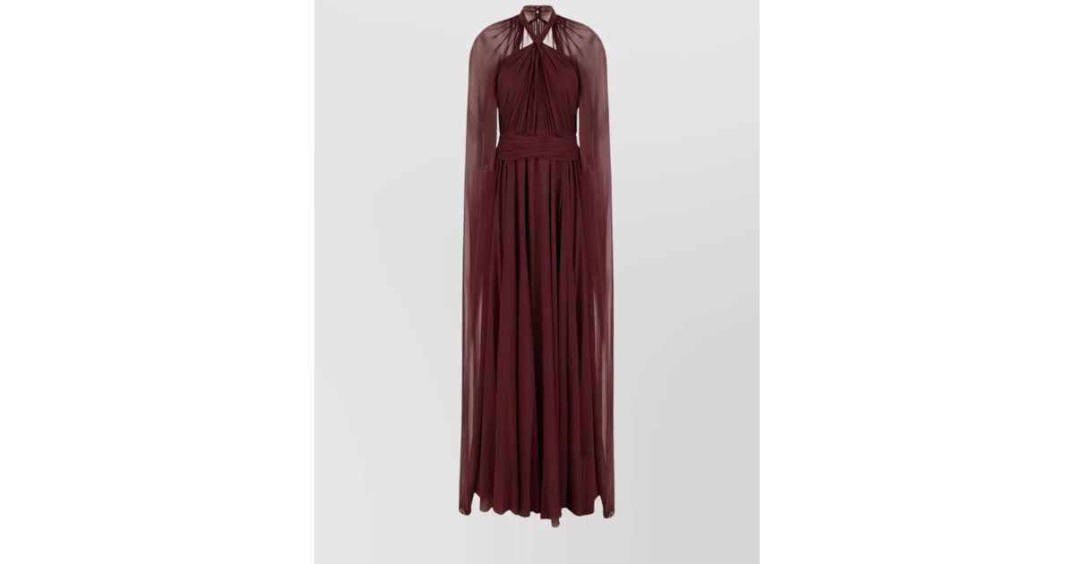 Genny Overlay Cape Draped Halter Neck Dress in Purple | Lyst