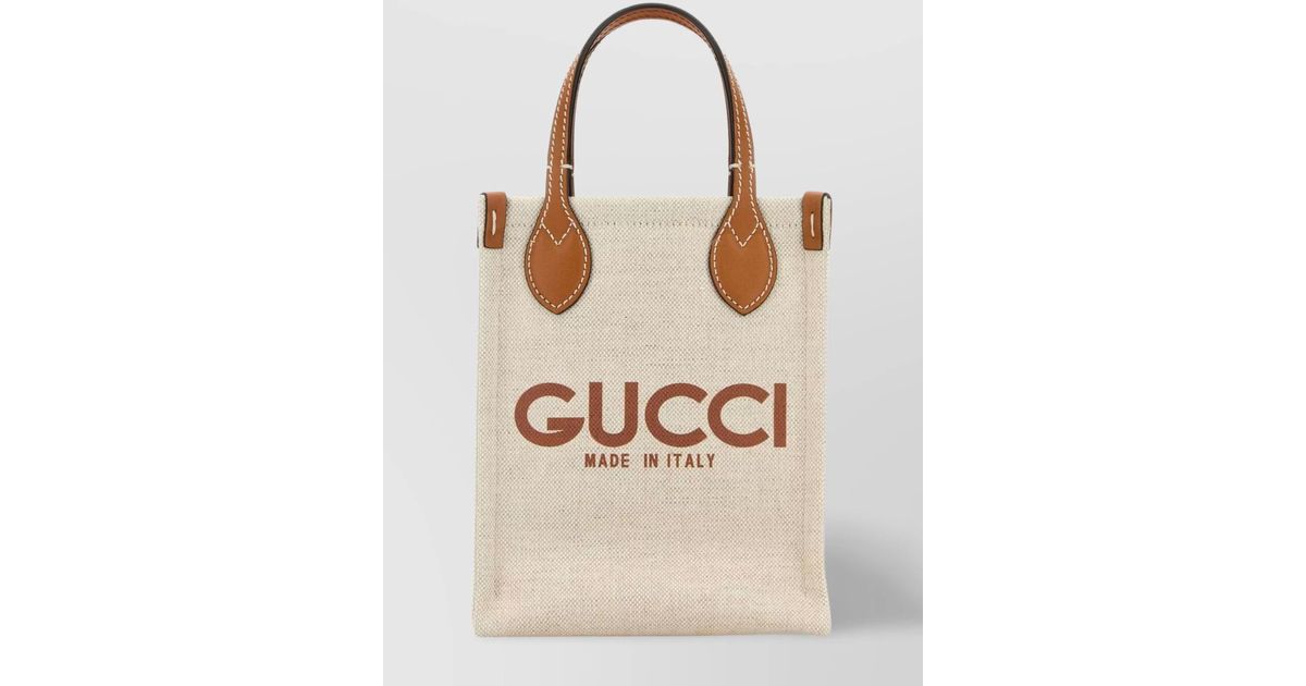 Gucci Canvas Handbag With Contrast Stitching And Top Handles in Natural ...