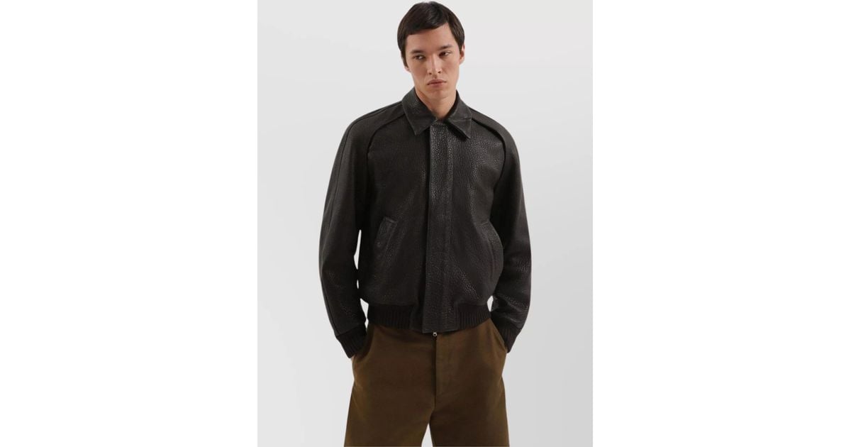 1989 STUDIO Leather Jacket With Collar And Textured Finish in Black for Men | Lyst UK