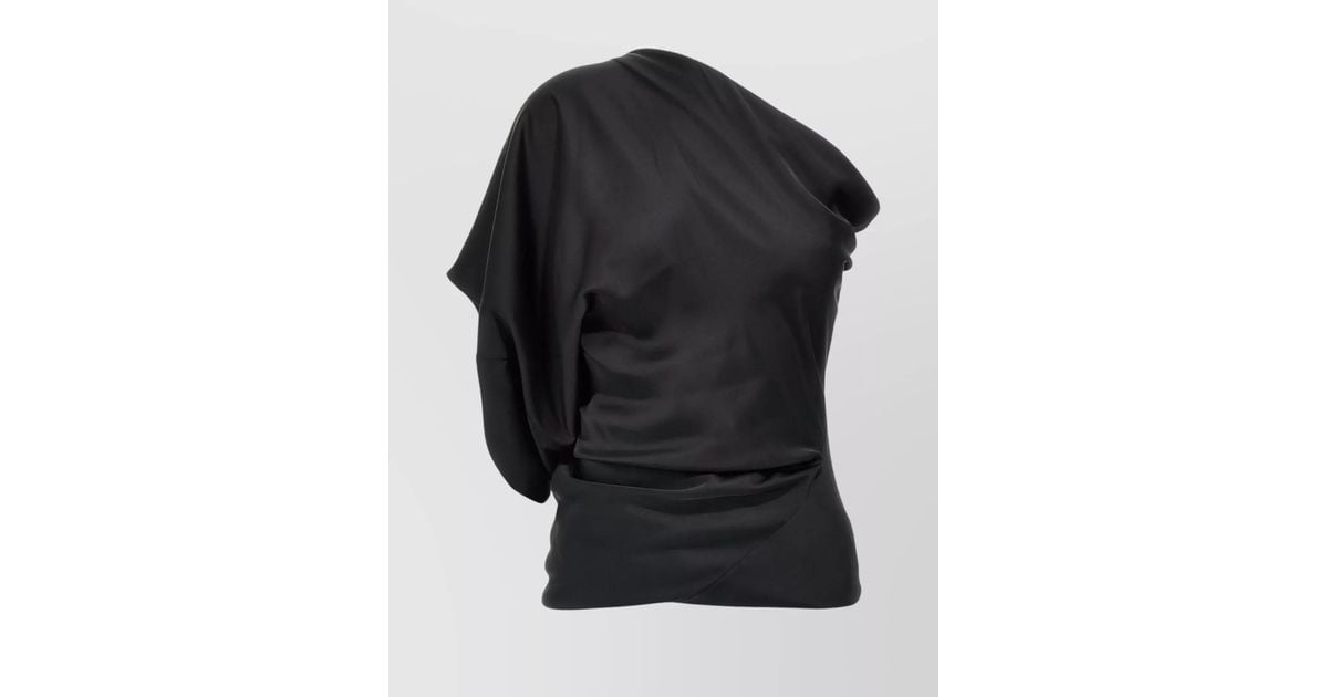 Rick Owens Asymmetrical Draped One Shoulder Satin Curls in Black | Lyst