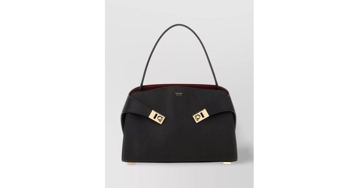 Ferragamo Structured Shoulder Bag Top Handle in Black | Lyst