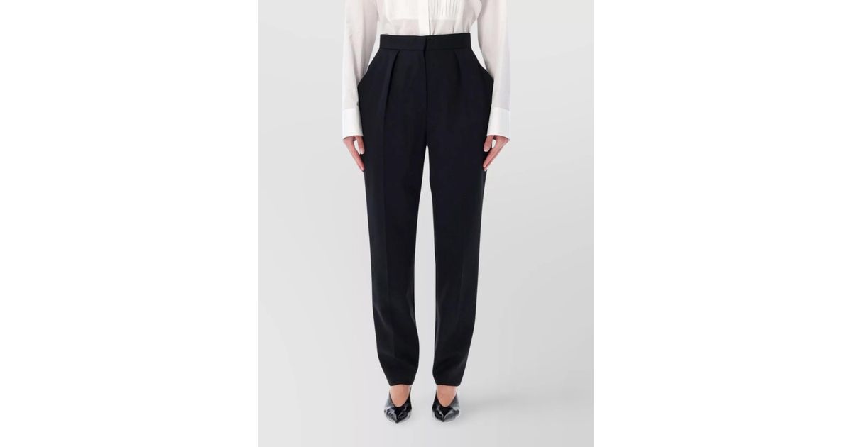 Balmain Wool High-Rise Straight-Leg Tailored Trousers in Blue | Lyst UK