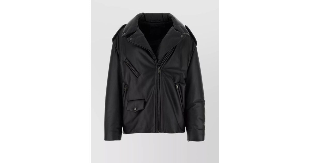 Prada Padded Leather Jacket With Ribbed Cuffs in Black | Lyst