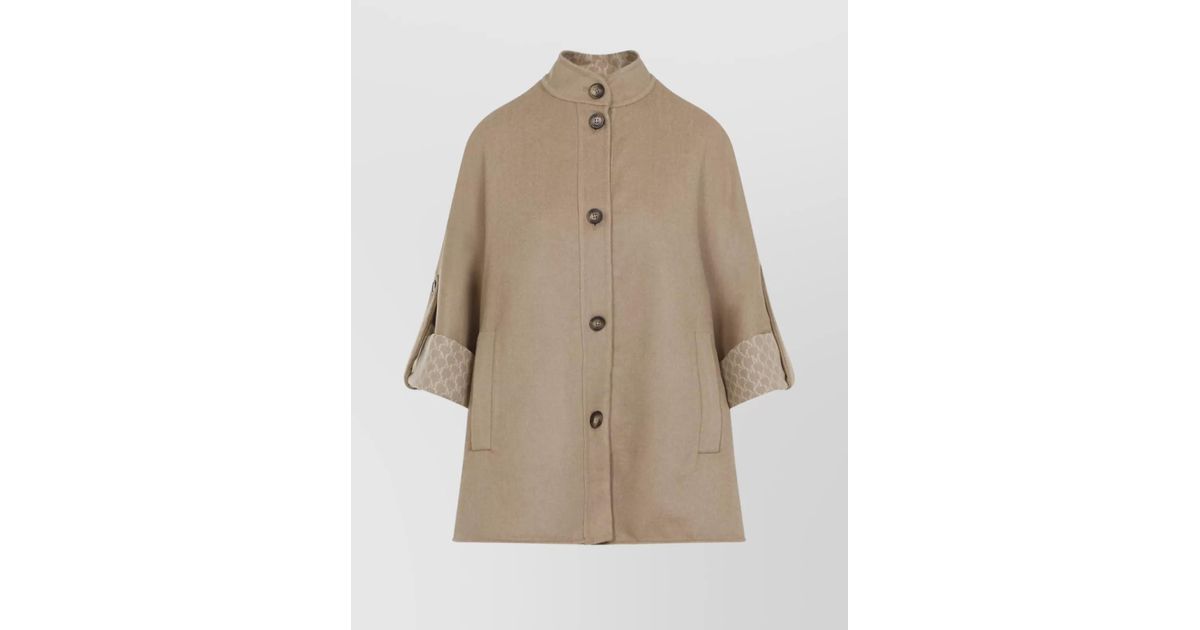 Max Mara Marina Logo Reversible Cape in Natural | Lyst