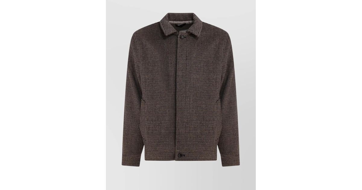 Vince Checkered Long Sleeve Collared Jacket in Brown for Men | Lyst UK