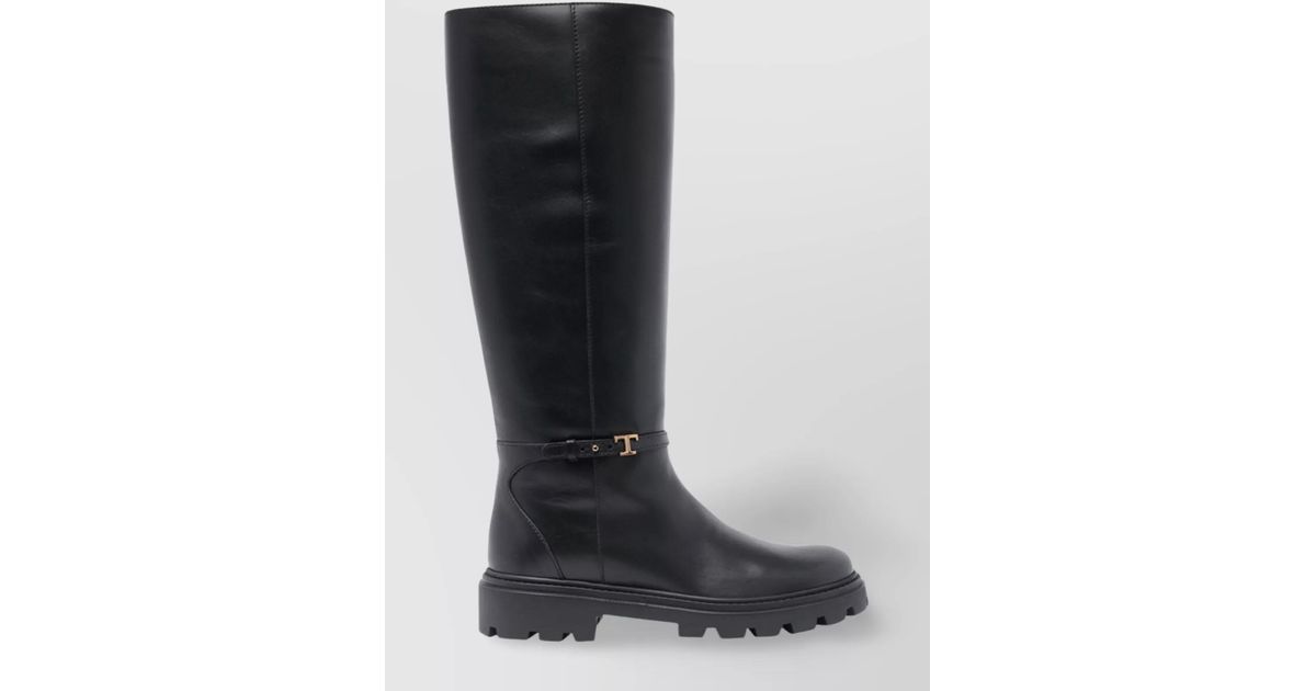 Tod's Leather Chunky Heel High Model Knee-High Boots in Black | Lyst
