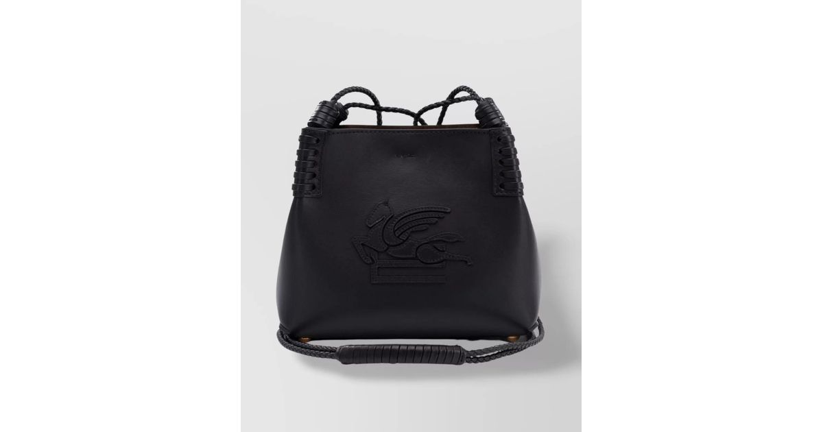 Etro Woven Handle Structured Shoulder Bag With Metal Feet in Black | Lyst