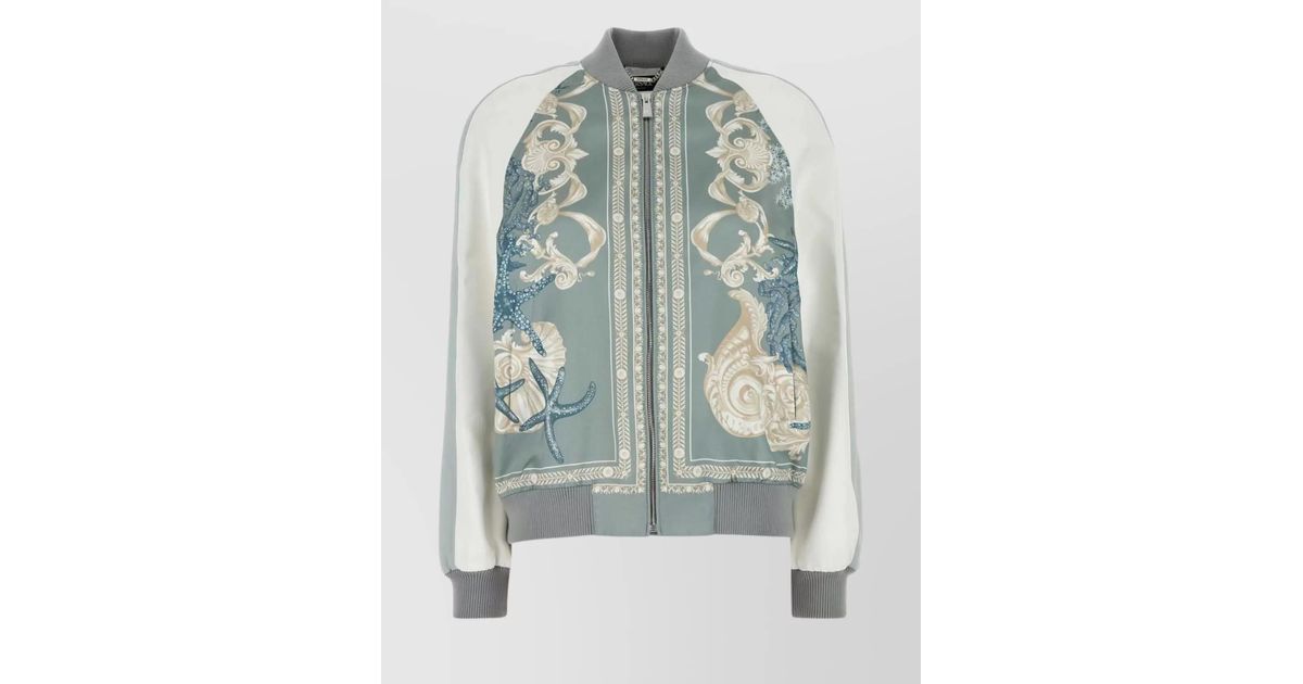 Versace Satin Varsity Bomber Jacket With Printed Design in Blue | Lyst