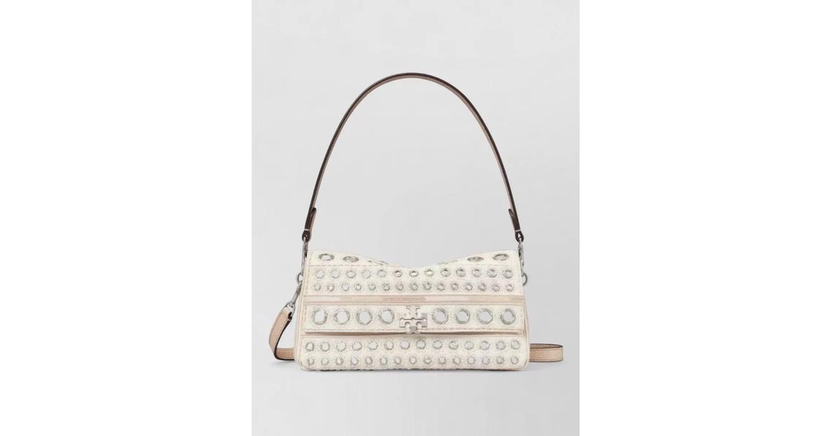 Tory Burch Charlie Small Studded Shoulder Bag in Natural | Lyst UK