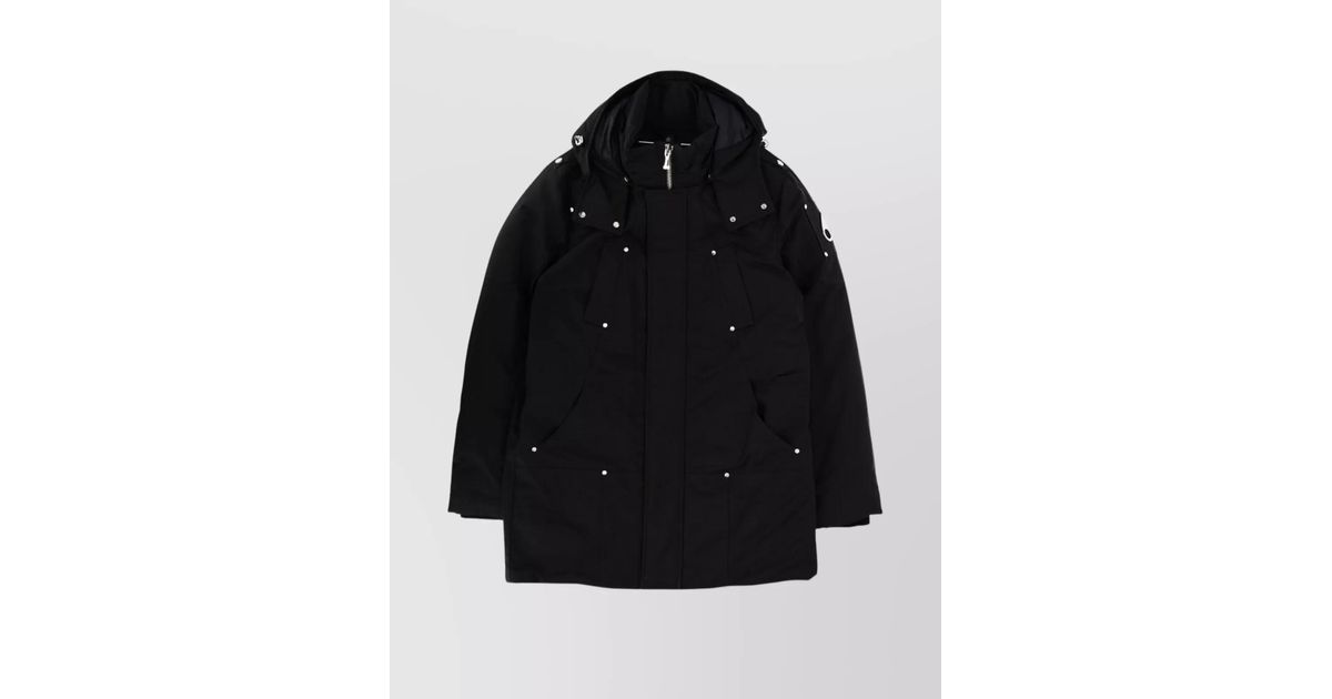Moose Knuckles Long Hooded Coat Fur Trim in Black for Men | Lyst UK