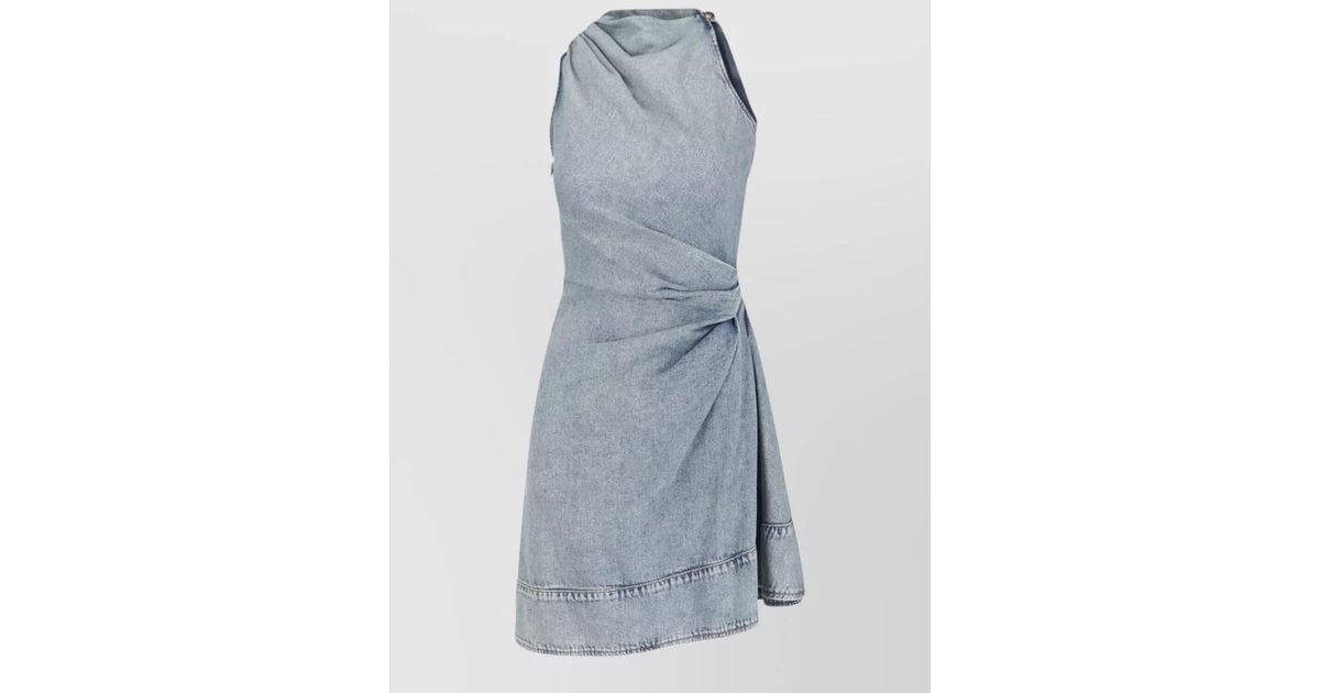 McQueen Knee Length Dress One Shoulder Draped in Blue | Lyst UK