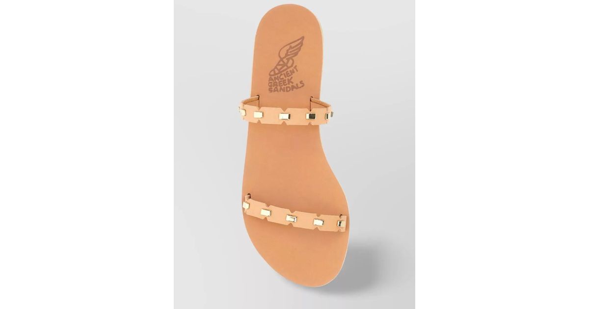 Ancient Greek Sandals Kara Leather Slippers With Metal Studs in Orange ...