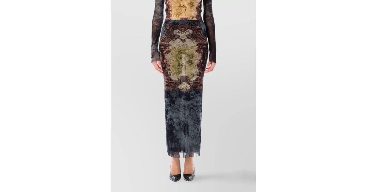 Jean Paul Gaultier Medallion Print Mesh Midi Skirt in Black | Lyst UK