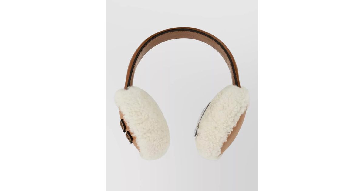 Miu Miu Leather Earmuffs Featuring Shearling Detail in Natural | Lyst UK
